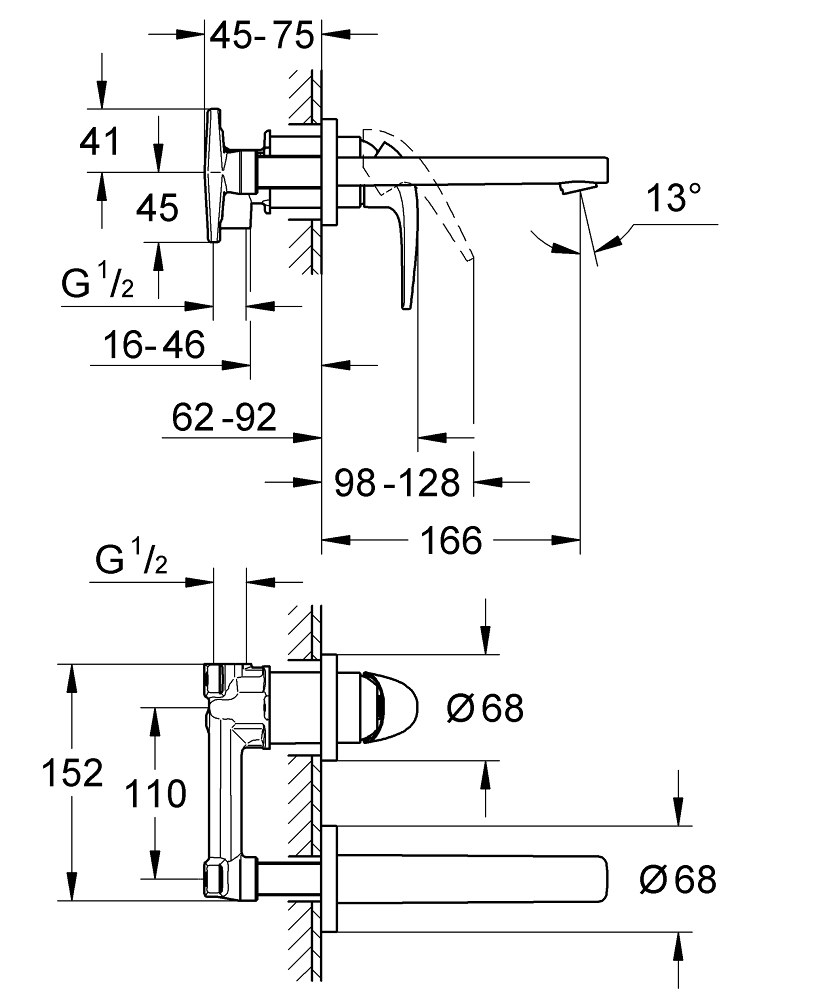 GROHE BauCurve 2-hole basin mixer | GROHE