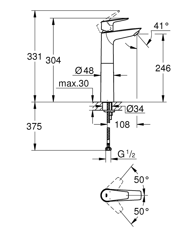 BauEdge Single-lever basin mixer 1/2″ XL-Size | GROHE