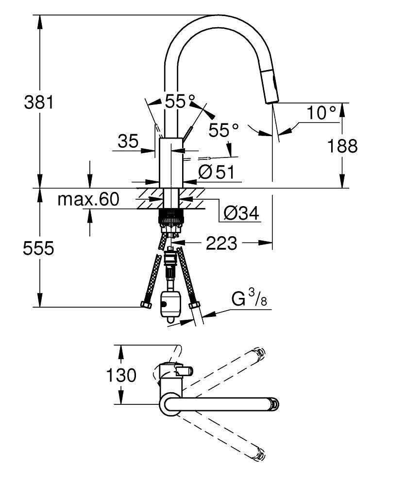 Eurosmart Cosmopolitan Mitigeur monocommande 1/2″ évier | GROHE