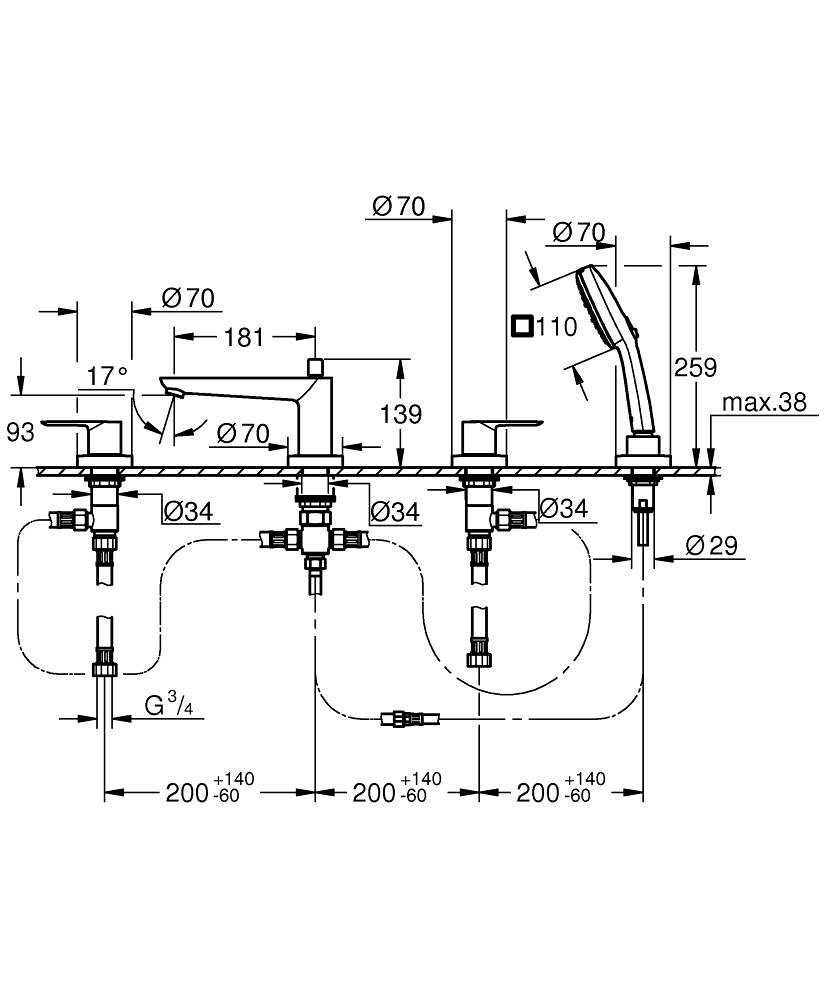 BauEdge 4-hole bath/shower combination | GROHE