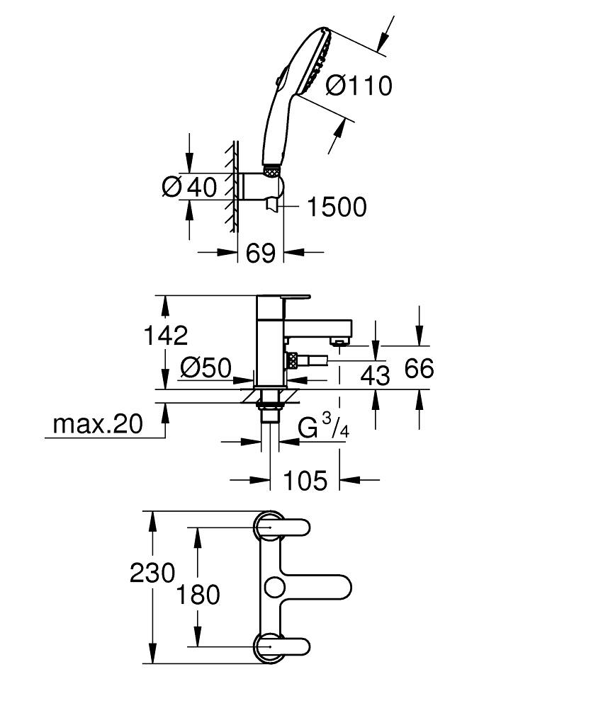 Get Two-handled Bath/Shower mixer ½″ | GROHE