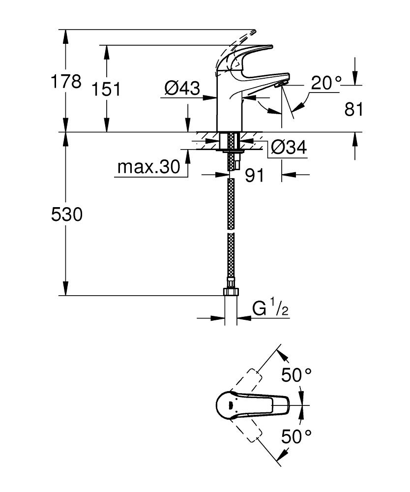 GROHE BauCurve Single-lever basin mixer | GROHE