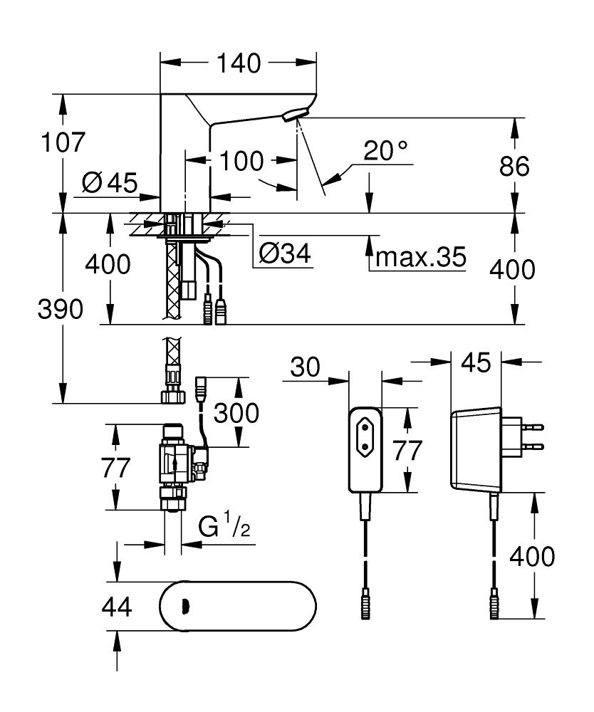 Euroeco Cosmopolitan E Infra-red electronic basin tap 1/2″ without ...