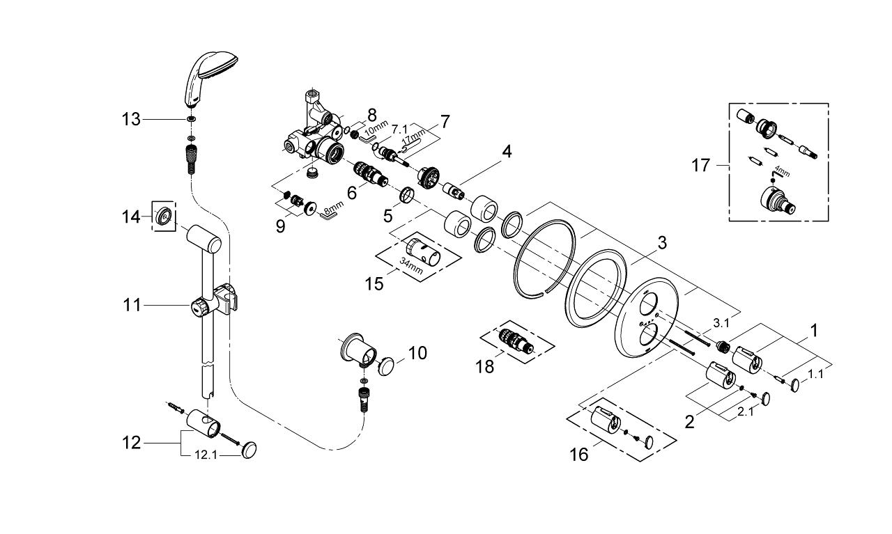 Grohmaster Grohtherm 1000 thermostat shower mixer 1/2″ | GROHE