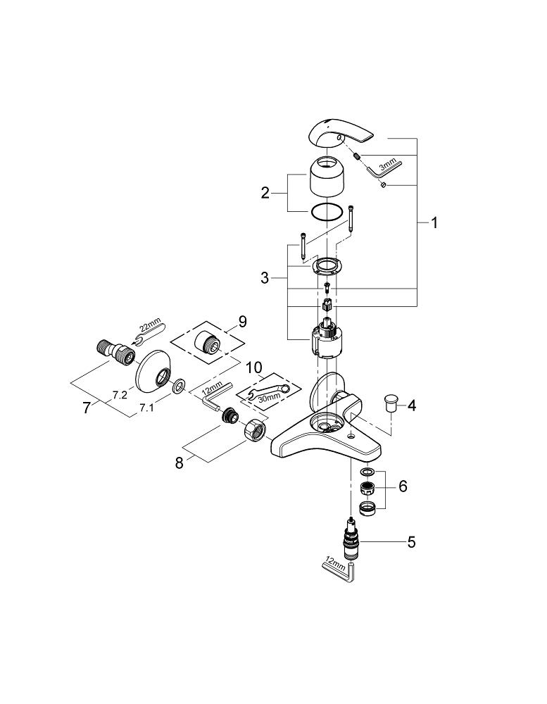 GROHE BauCurve מיקסר אמבטיה עם ידית אחת 1/2″ | GROHE