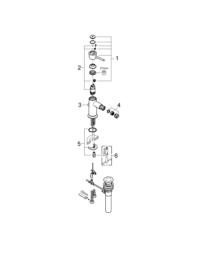 GROHE BauClassic מיקסר בידה ידית אחת 1/2″ | GROHE