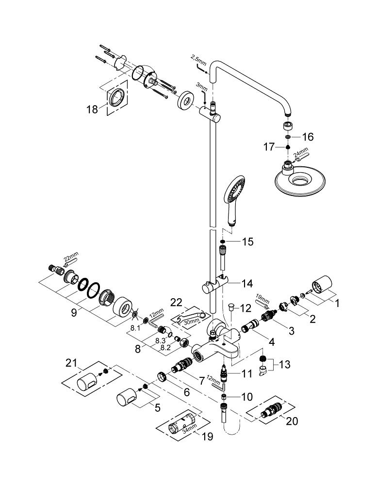 Rainshower Icon System 190 Shower system with bath thermostat for wall ...