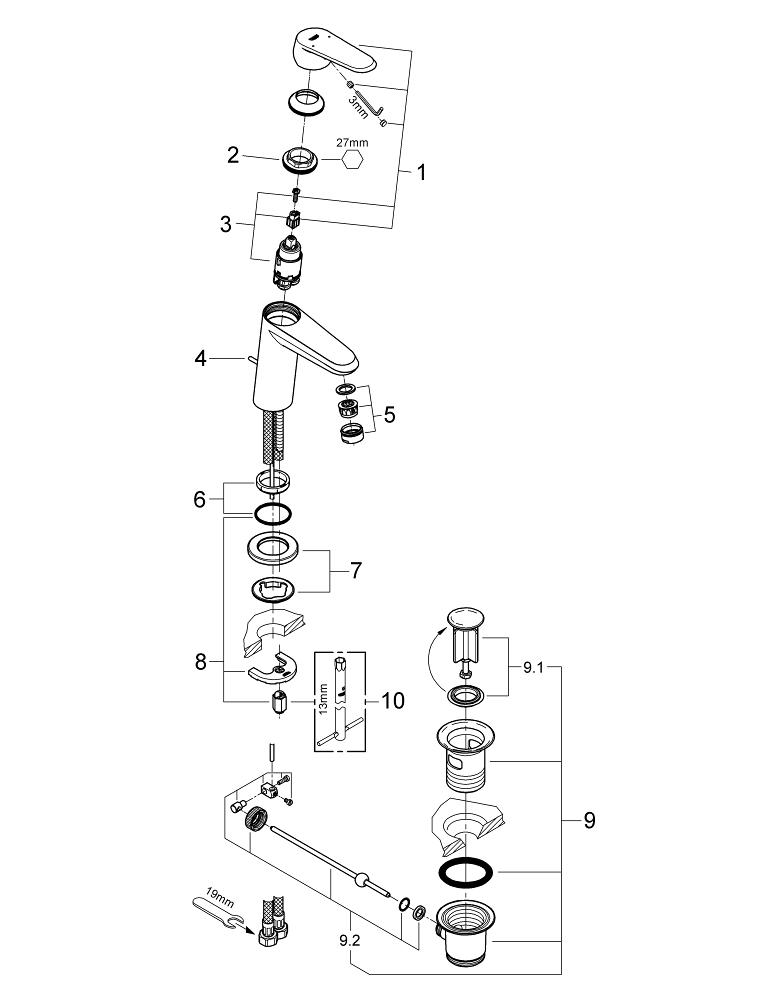 Eurodisc Cosmopolitan Tek kumandalı lavabo bataryası S-Boyut | GROHE