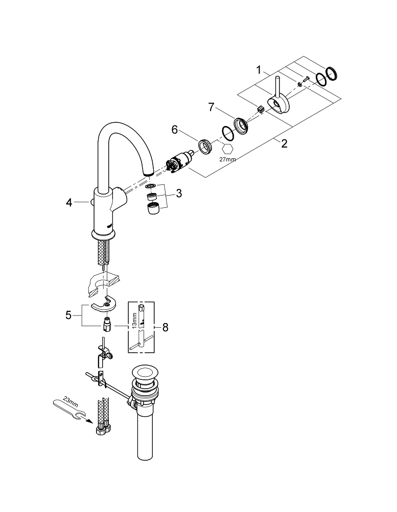 GROHE BauClassic Grifería para lavabo 1/2″ | GROHE
