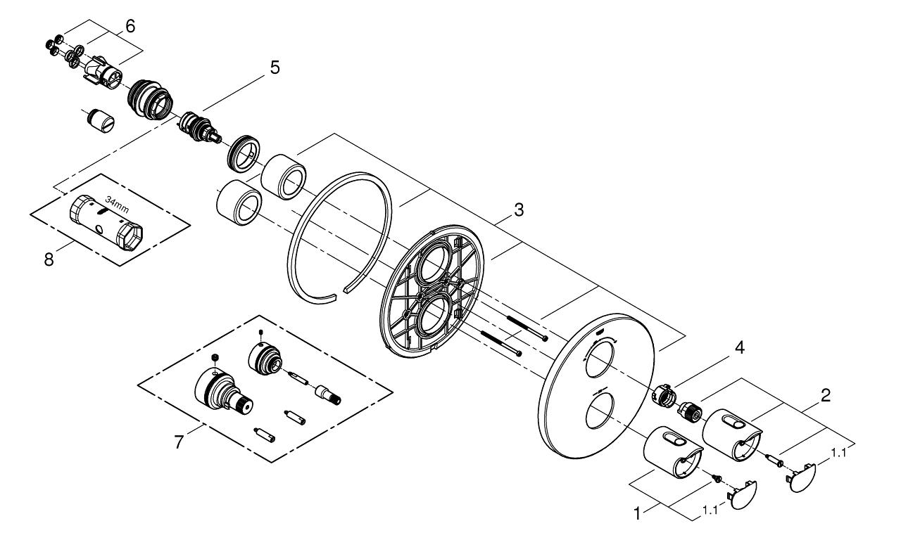 Grohtherm 2000 ترموستات بمحوّل مدمج باتجاهين للحمام أو الدش بأكثر من ...