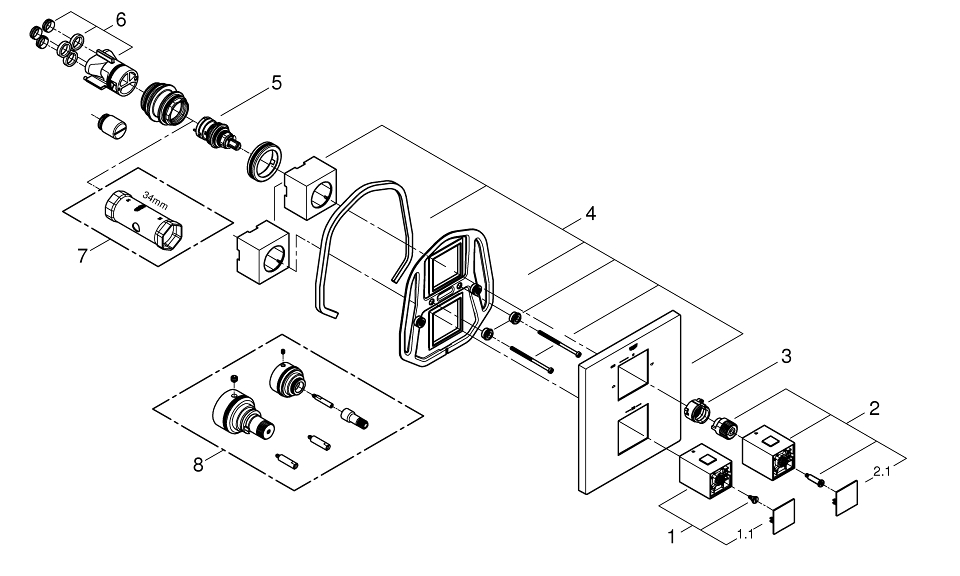 Grohtherm Cube Thermostat with integrated 2-way diverter for bath or ...