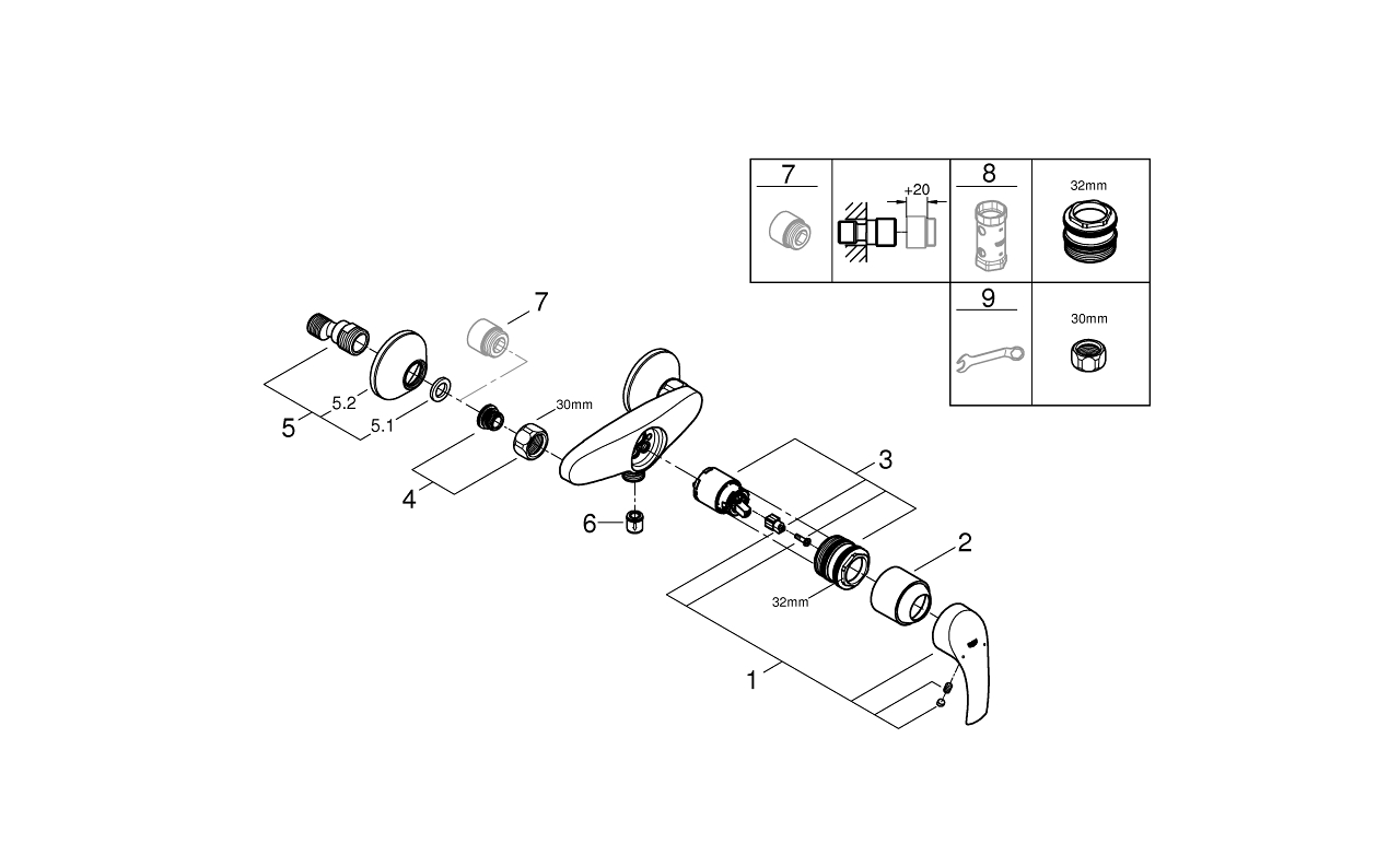 Eurosmart Смесител за душ, едноръкохватков 1/2″ | GROHE