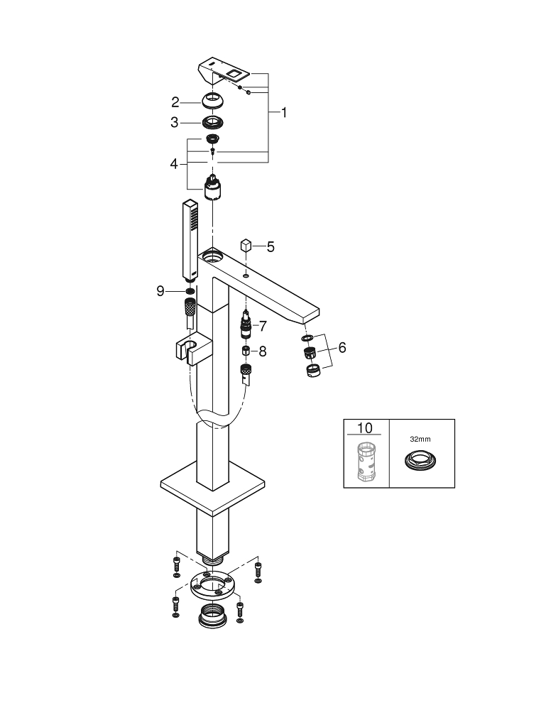 Eurocube Single-lever bath mixer 1/2″, floor mounted | GROHE