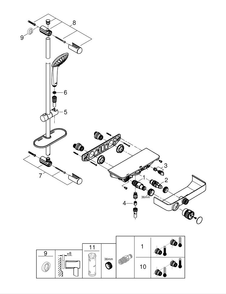 Grohtherm SmartControl Thermostatic shower mixer 1/2″ with shower set ...