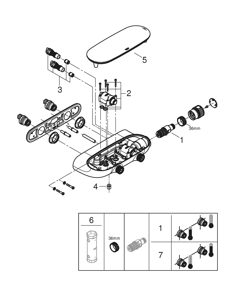 Grohtherm SmartControl Combi thermostatic shower mixer with 2 valves ...