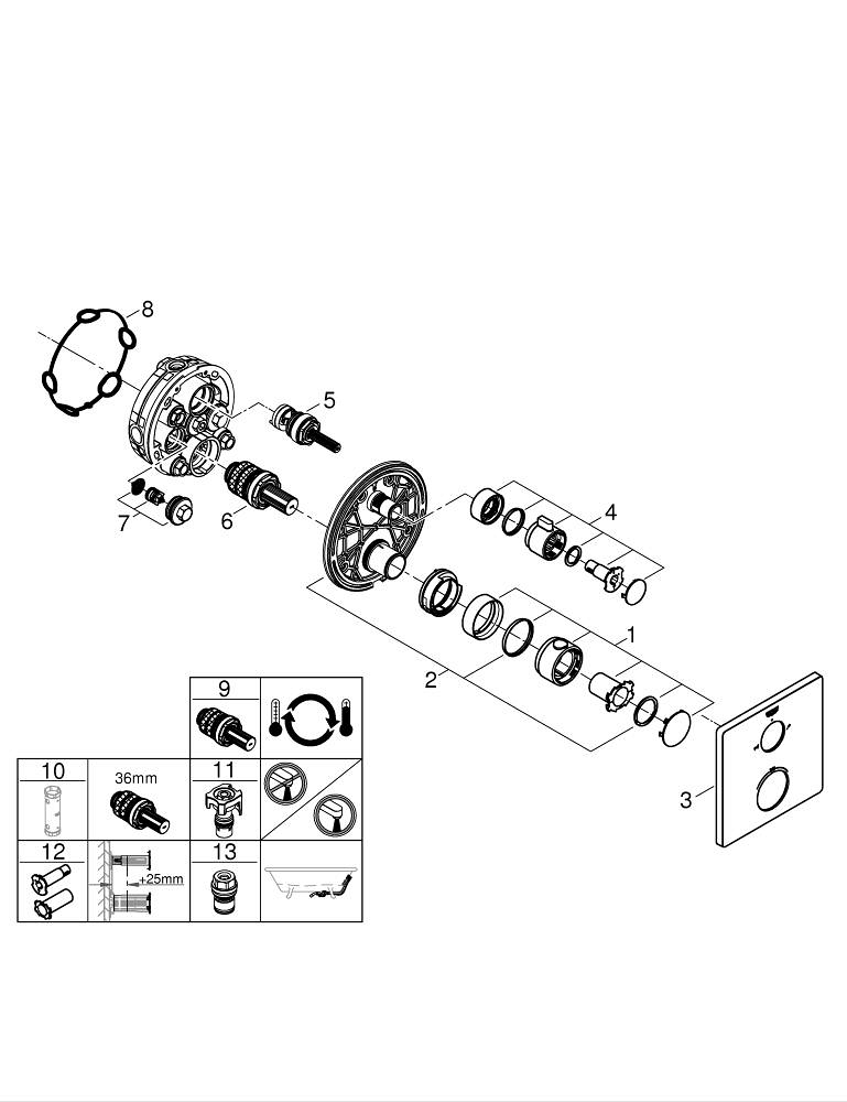 Grohtherm Safety bath tub mixer for 2 outlets with integrated shut off ...