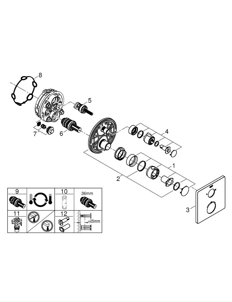 Grohtherm Thermostatic shower mixer for 2 outlets with integrated shut ...