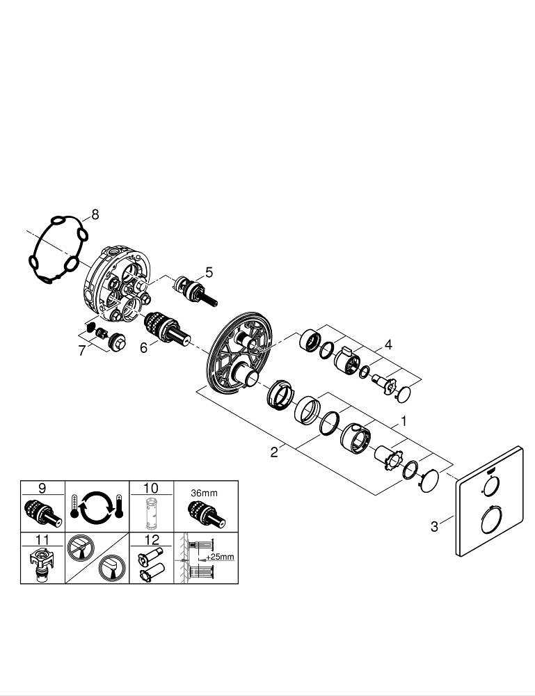 Grohtherm Thermostatic mixer for 1 outlet with shut off valve | GROHE