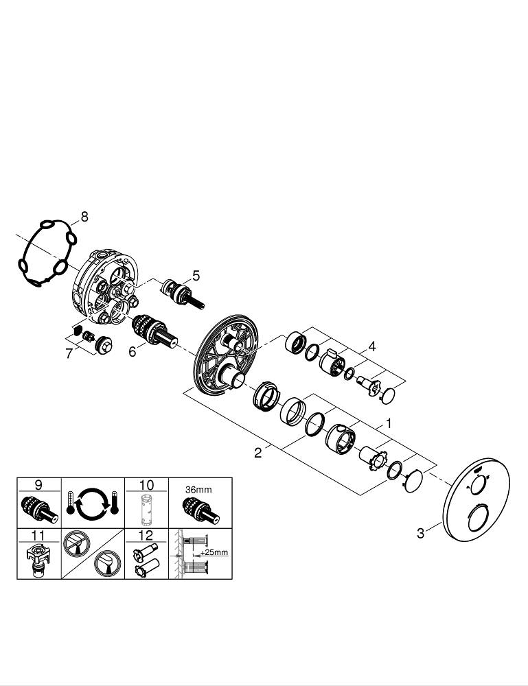 Grohtherm Thermostatic shower mixer for 2 outlets with integrated shut ...