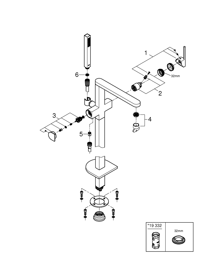 GROHE Plus Single-lever bath mixer 1/2″ floor mounted | GROHE