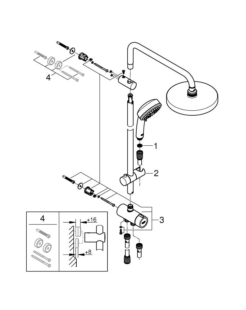 Tempesta Cosmopolitan System 200 Flex shower system with diverter for ...