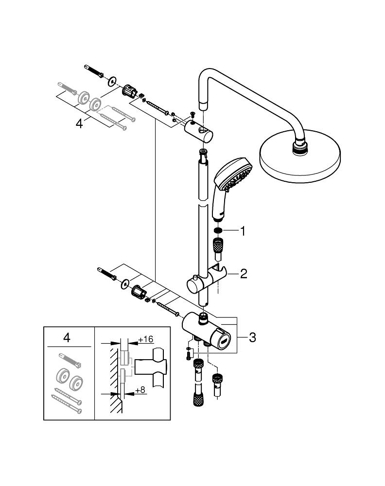 Tempesta Cosmopolitan System 200 Flex shower system with diverter for ...