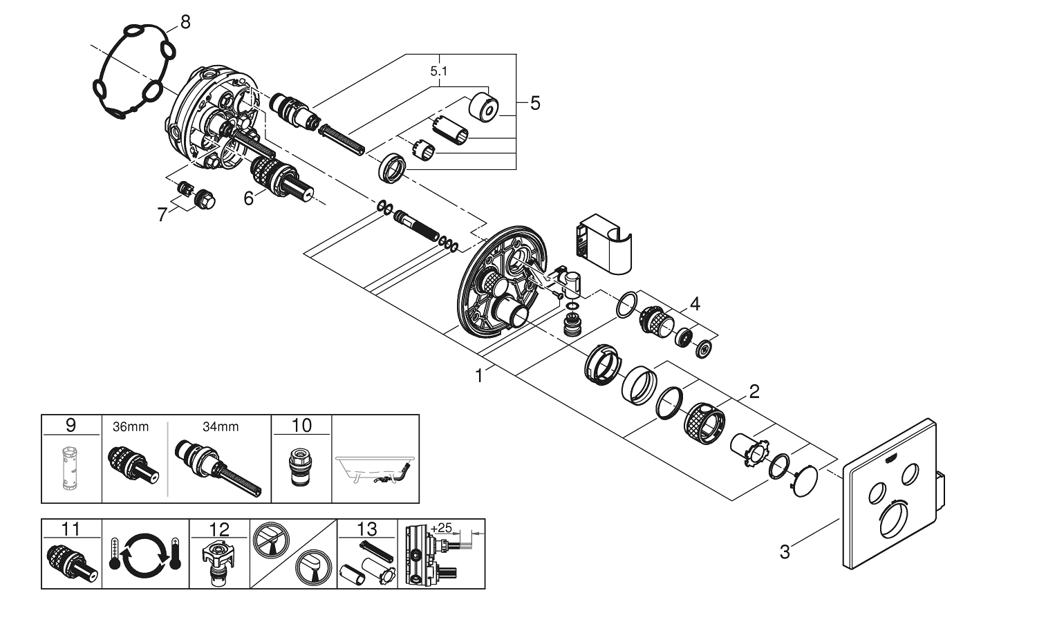 Grohtherm SmartControl Termostato empotrado con 2 llaves y soporte de ...