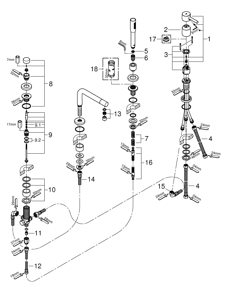 Essence 4-hole single lever bath combination | GROHE Taiwan