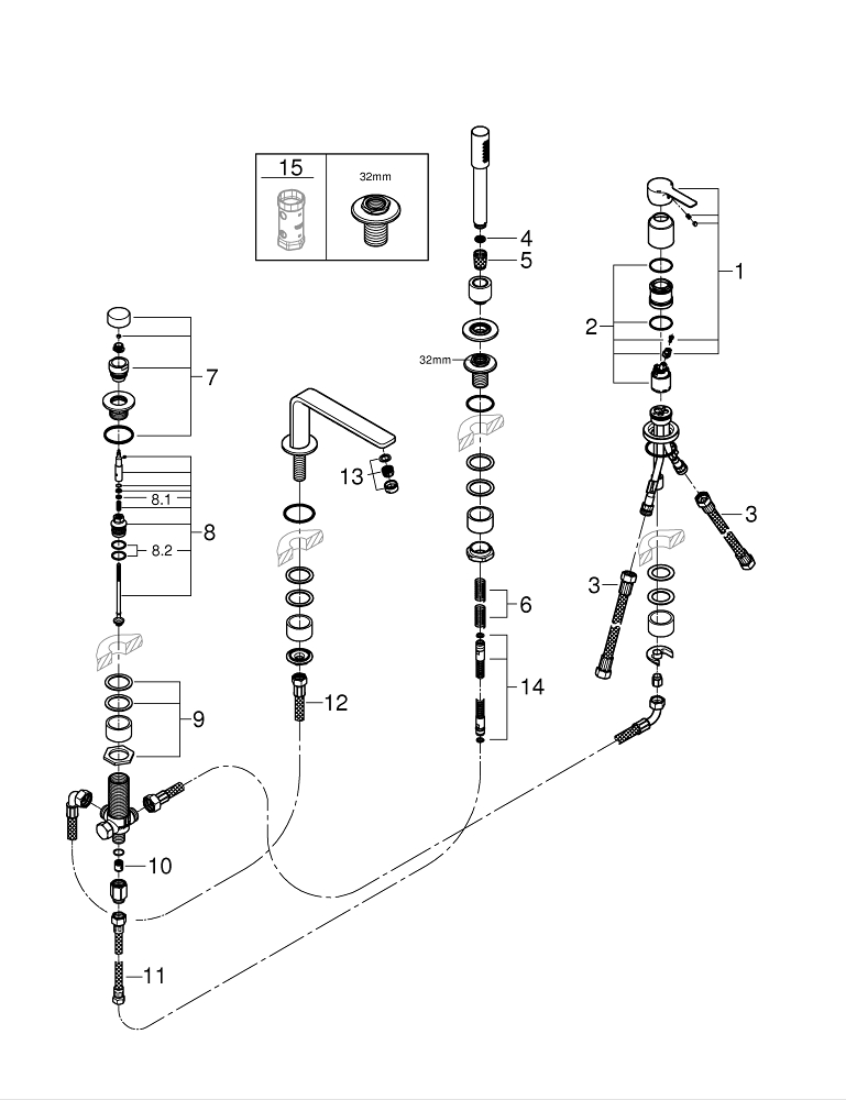 Lineare 4-hole single lever bath combination | GROHE