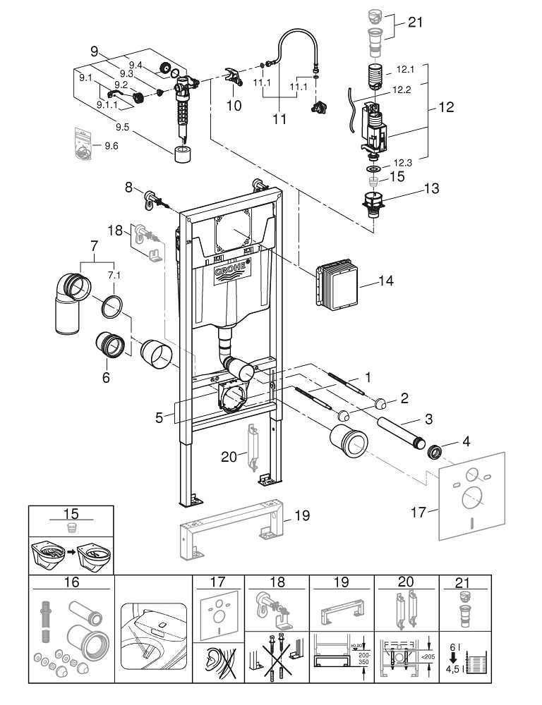 Rapid SL Bâti support pour WC, 1.13 m | GROHE