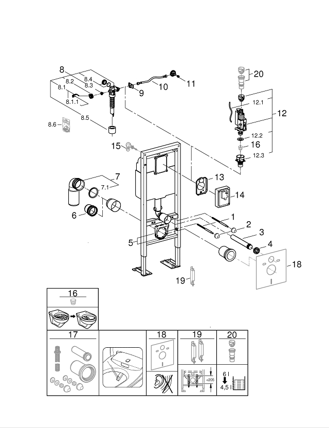 Rapid SL Element for WC, 1.13 m installation height, 0.42 m width | GROHE
