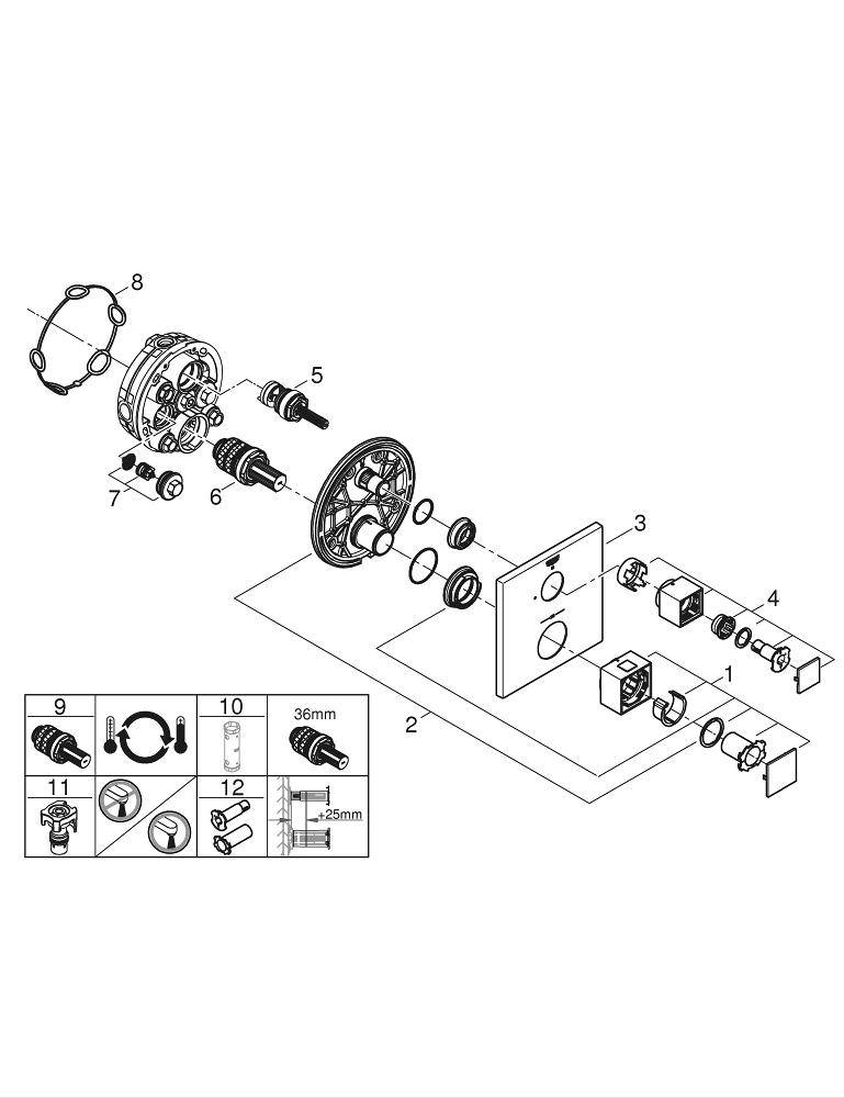 Grohtherm Cube Safety mixer for 1 outlet with shut off valve | GROHE