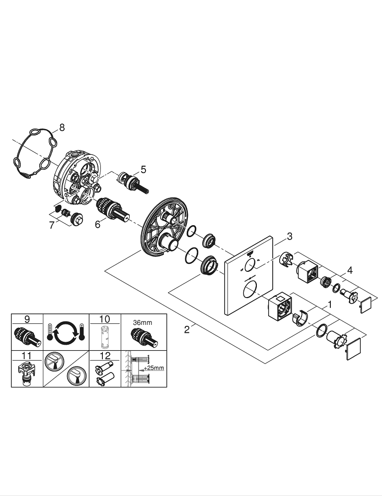Grohtherm Cube Safety bath tub mixer for 2 outlets with integrated shut ...