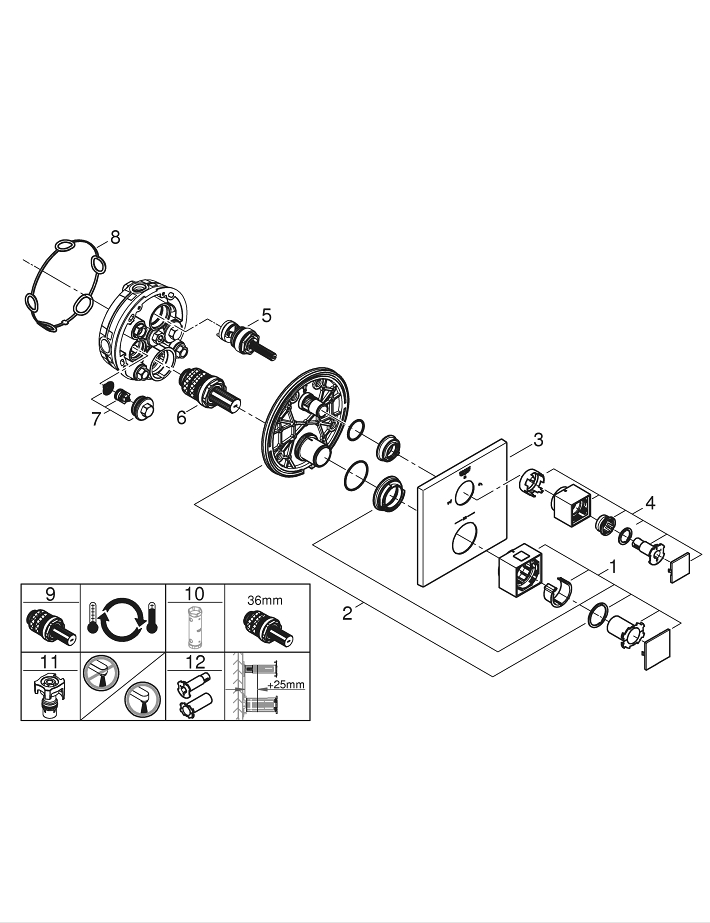 Grohtherm Cube Thermostatic bath tub mixer for 2 outlets with ...