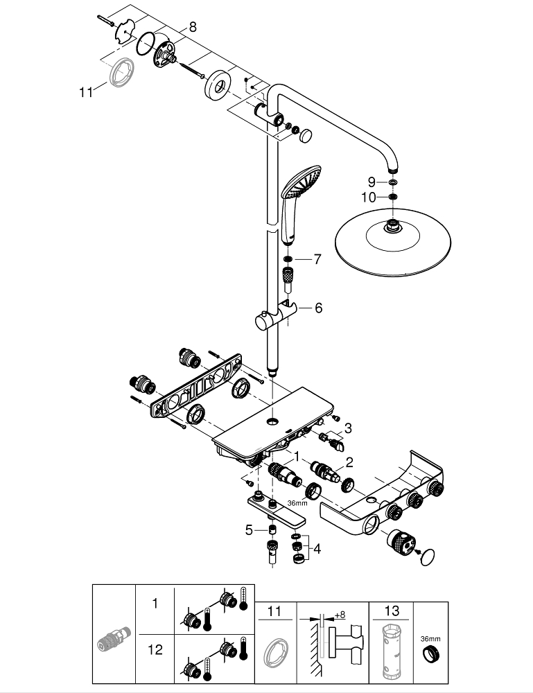 Euphoria SmartControl System 260 Shower system with bath thermostat for ...