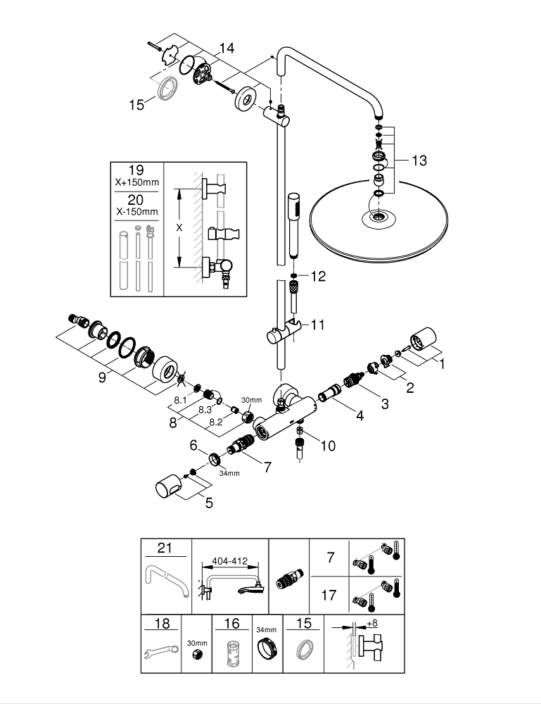 Rainshower System 400 Shower system with thermostat for wall mounting ...