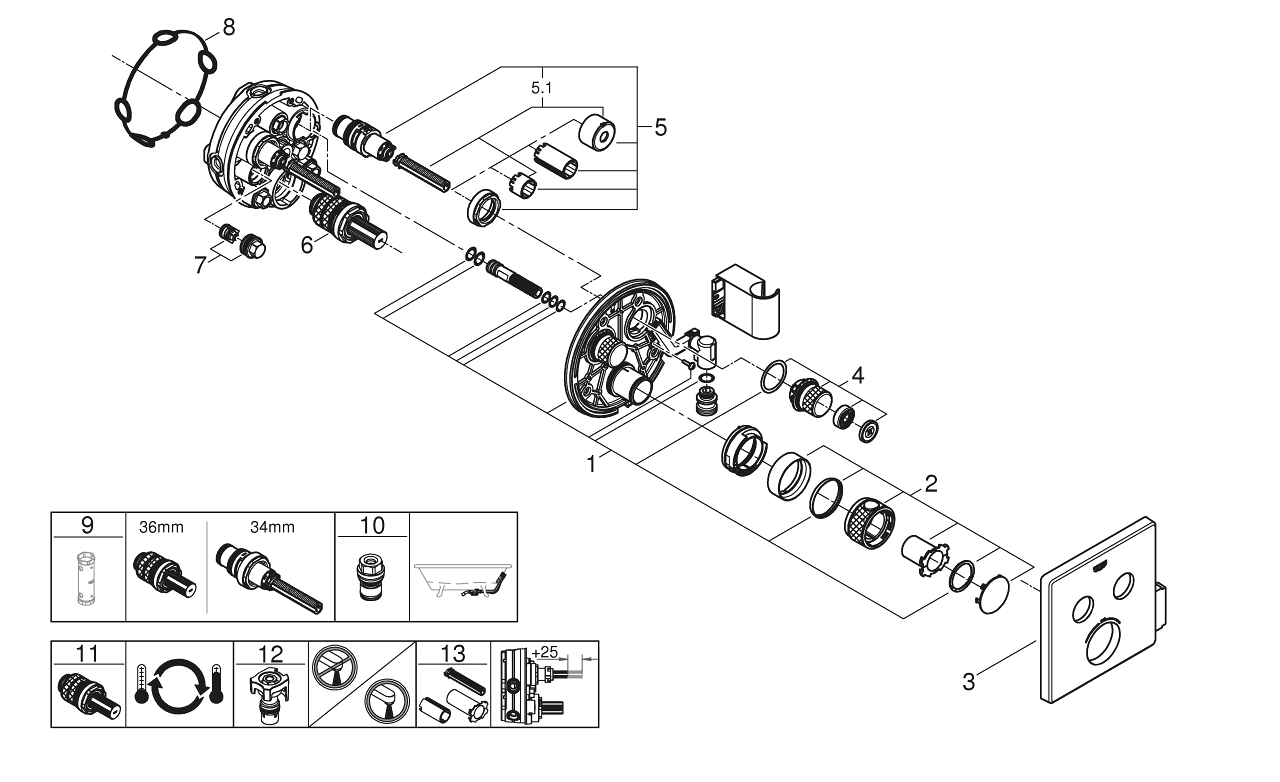 Grohtherm SmartControl Thermostat for concealed installation with 2 ...