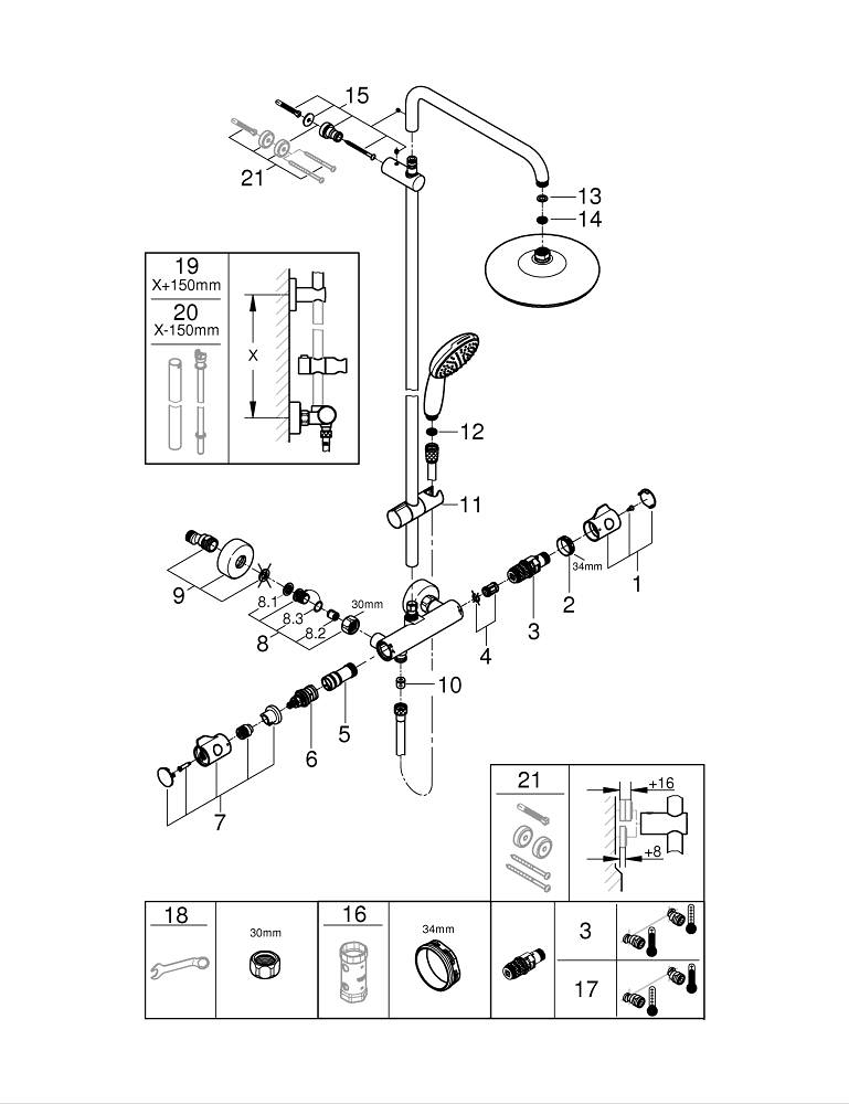 Tempesta System 210 System prysznicowy z termostatem do montażu ściennego | GROHE