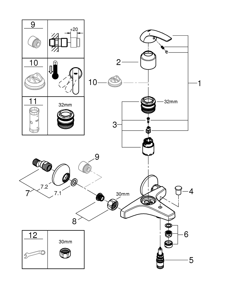GROHE BauCurve Single-lever bath/shower mixer | GROHE