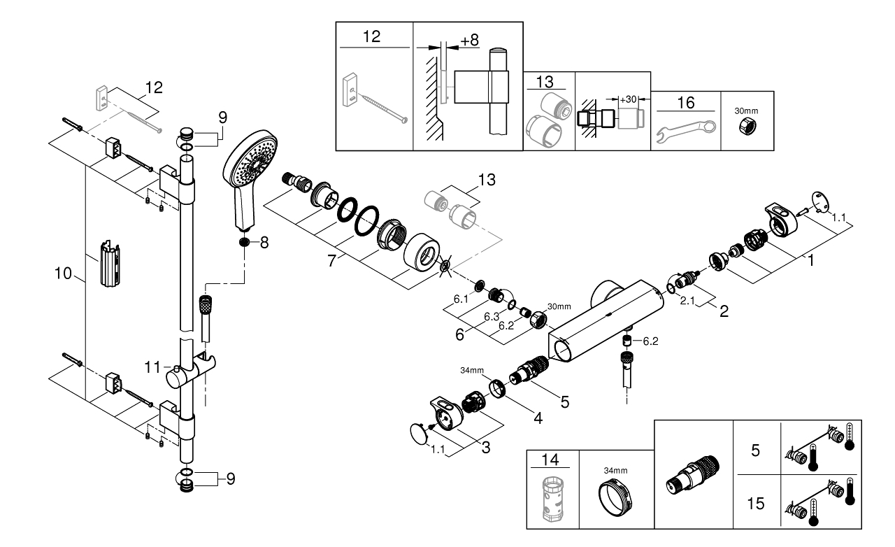 Grohtherm 2000 Thermostatic shower mixer 1/2″ with shower set | GROHE