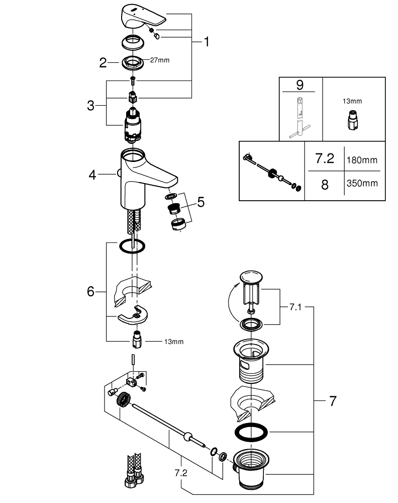 BauFlow Смесител за умивалник 1/2″, едноръкохватков, S-размер | GROHE
