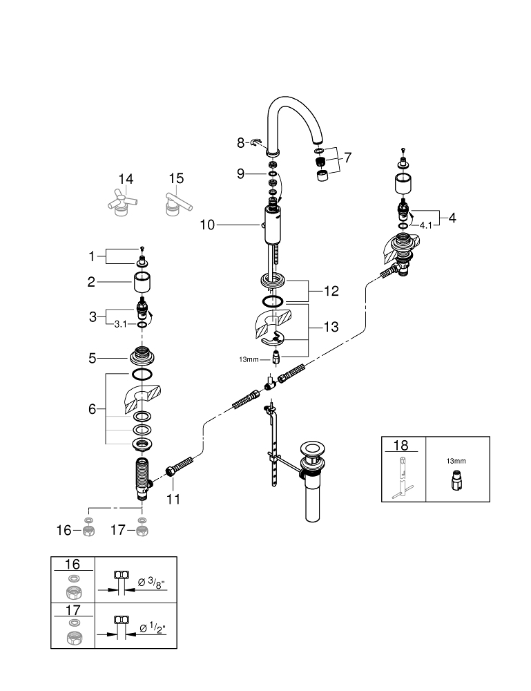 Atrio Three-hole basin mixer 1/2″ M-Size | GROHE