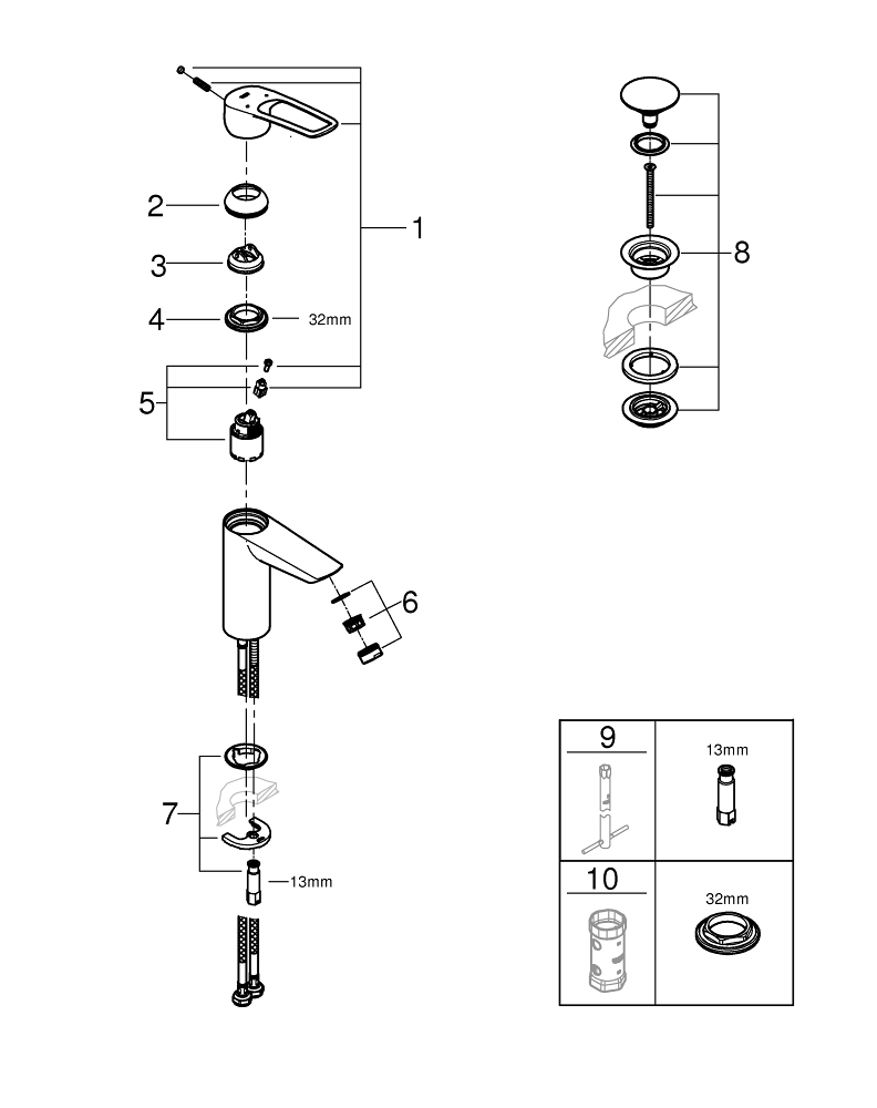 Eurosmart خلاط مغسلة بمقبض واحد 1/2 M-Size | GROHE