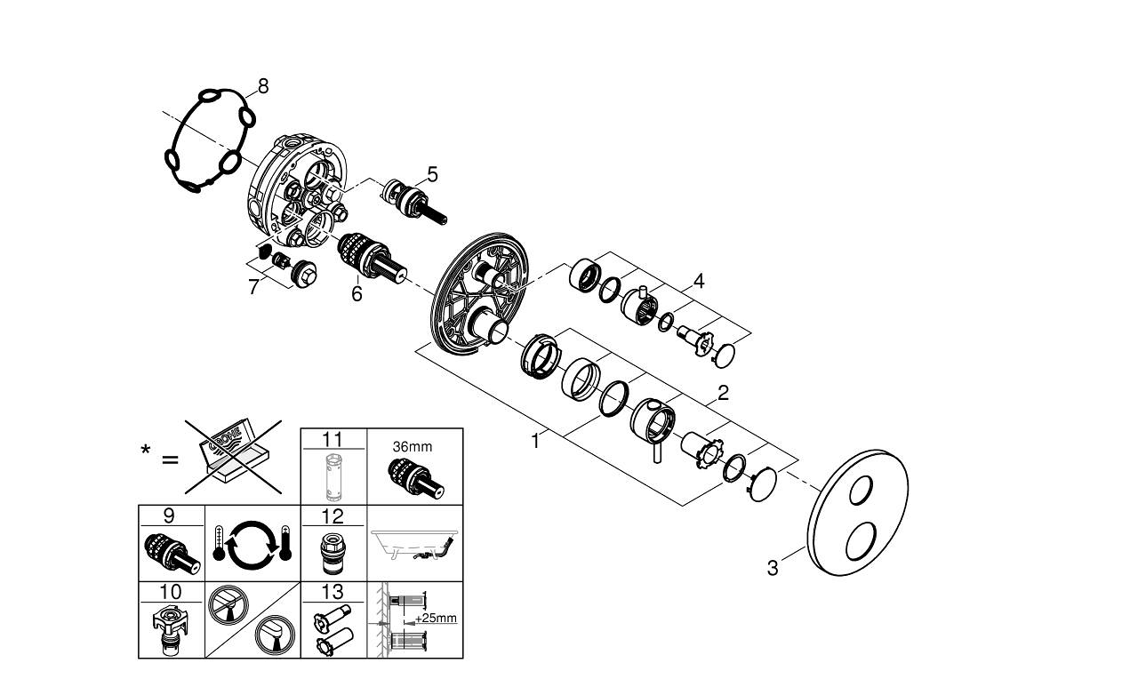 Atrio Termostática de banheira e duche para 2 saídas com válvula de ...