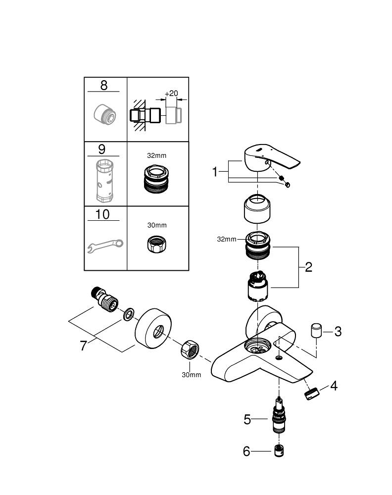 Eurosmart Смесител за вана 1/2″, едноръкохватков | GROHE