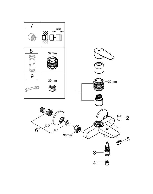 BauEdge Смесител за вана 1/2″, едноръкохватков | GROHE
