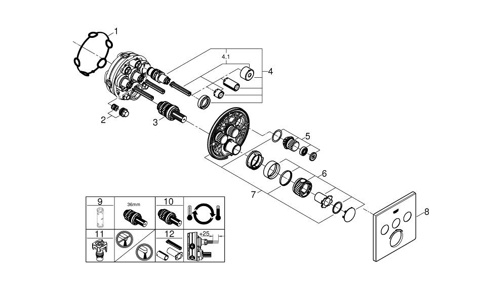 Grohtherm SmartControl Thermostat for concealed installation with 3 ...