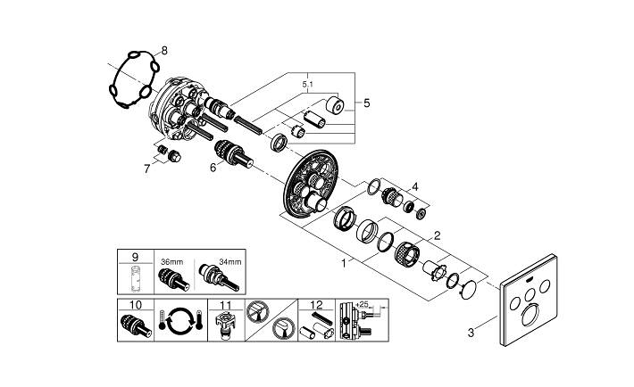 Grohtherm SmartControl Thermostat for concealed installation with 3 ...