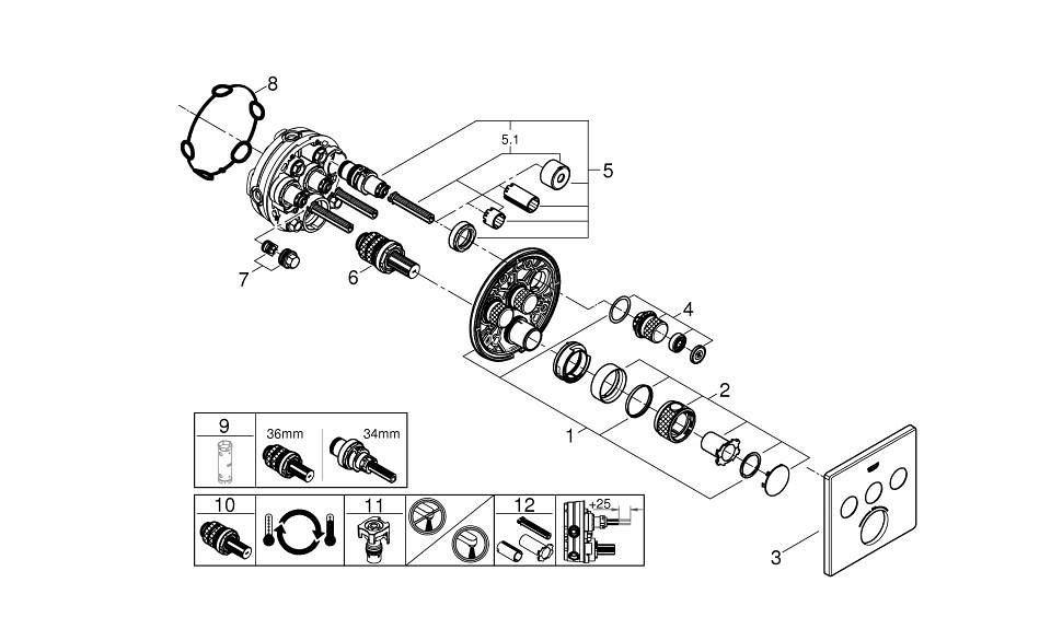 Grohtherm SmartControl תרמוסטט עם 3 שסתום יחיד להתקנה מוסתרת | GROHE