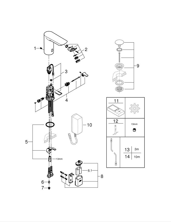 Bau Cosmopolitan E Infra-red electronic basin mixer 1/2″ with mixing ...